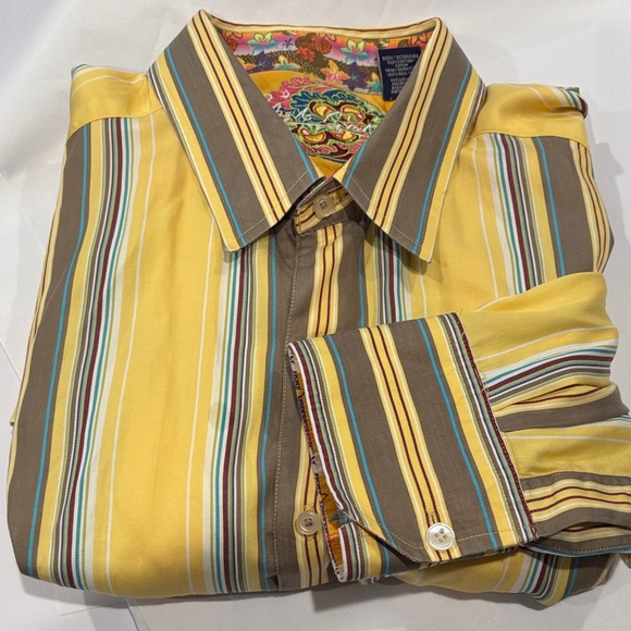 Robert Graham | Shirts | Robert Graham Yellow And Brown Striped Shirt ...